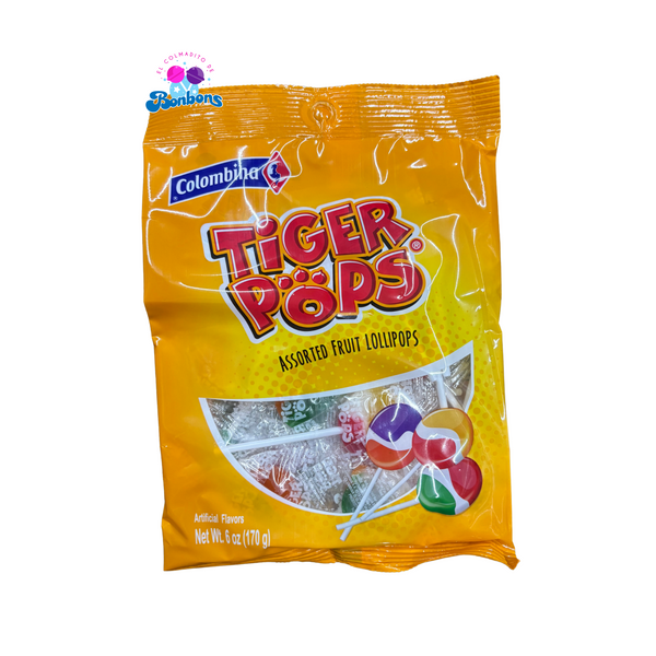 TIGER POPS ASSORTED FRUIT LOLLIPOPS – EL COLMADITO DE BONBONS